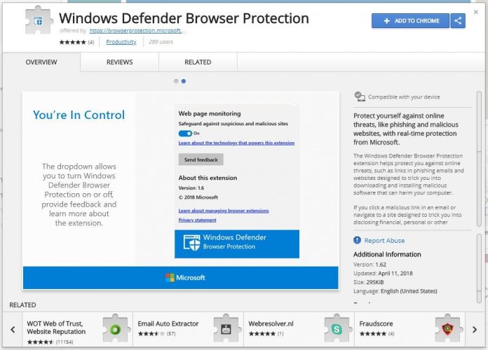Microsoft lanza una extensión de Windows Defender para Chrome
