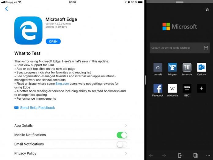 Microsoft Edge para iOS nos trae la pantalla partida